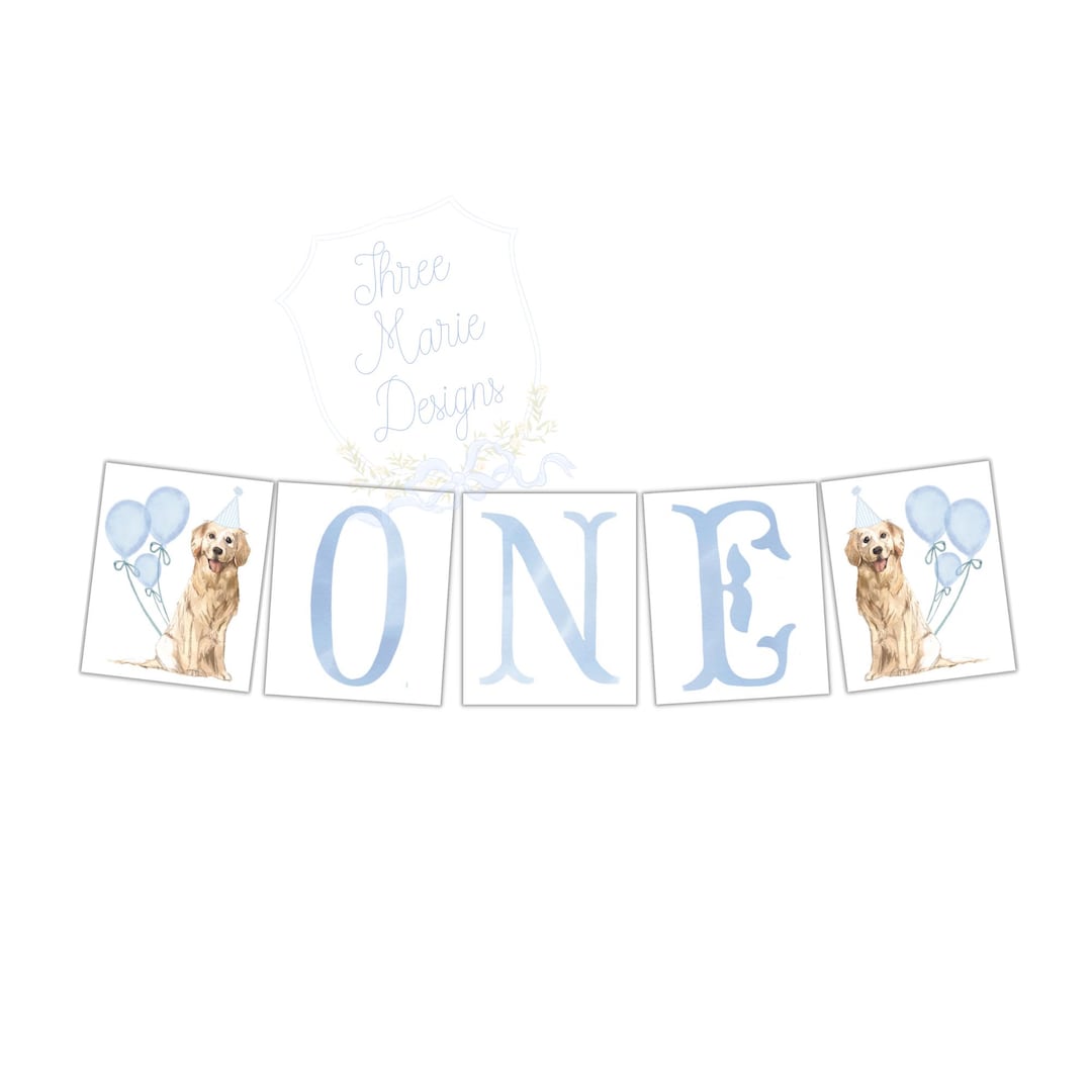 Golden Retriever High Chair Banner, Blue Puppy Party Decor, Blue ONE ...
