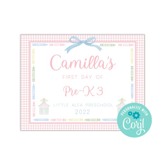 First Day of School Printable Sign Pastel Pink Back to | Etsy