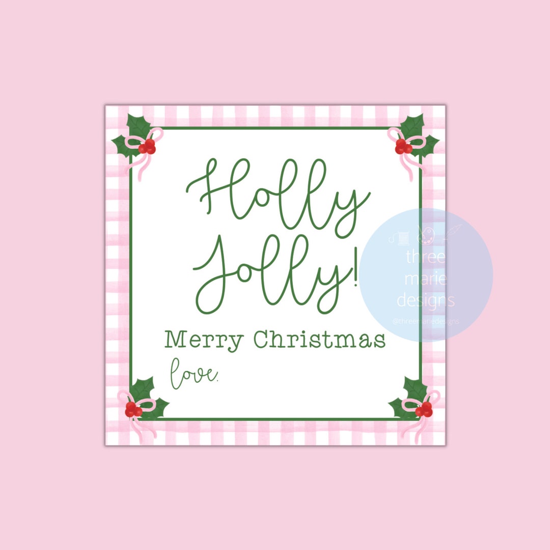 Holly Jolly Favor Tag Pink Christmas Gift Tag Printable File - Etsy