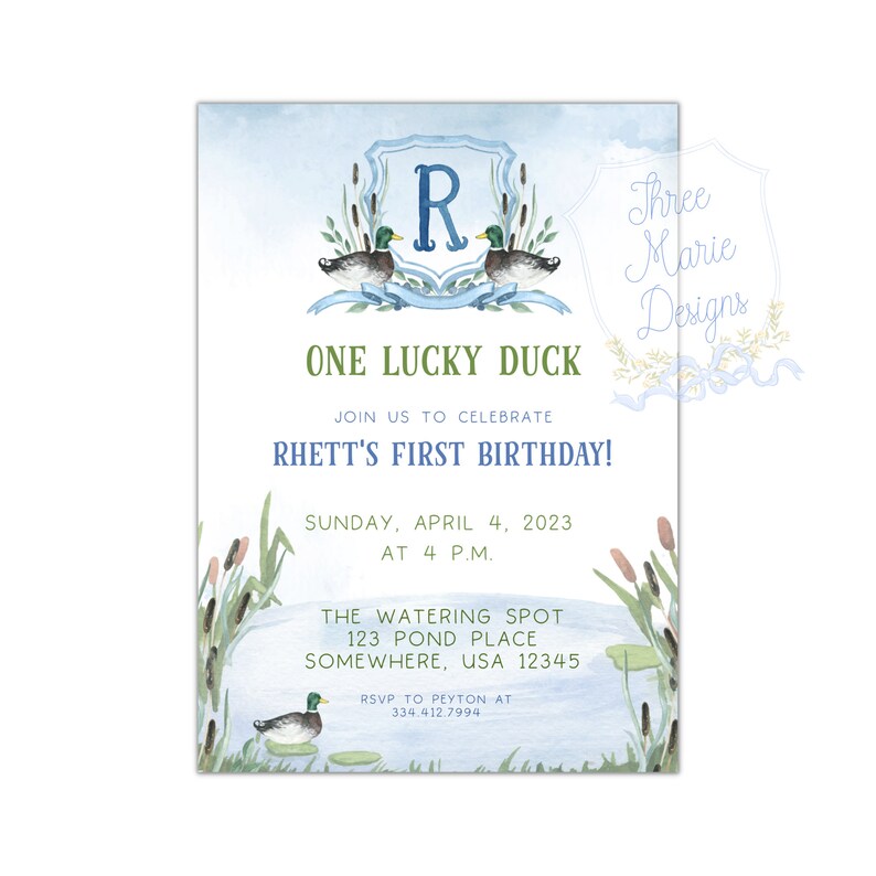 Mallard Duck Invitation One Lucky Duck Birthday Invite - Etsy