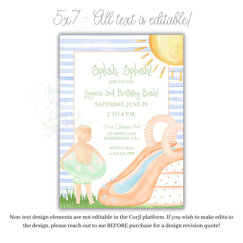 Splash Bash Summer Birthday Invitation | Editable Water Slide Invite ...