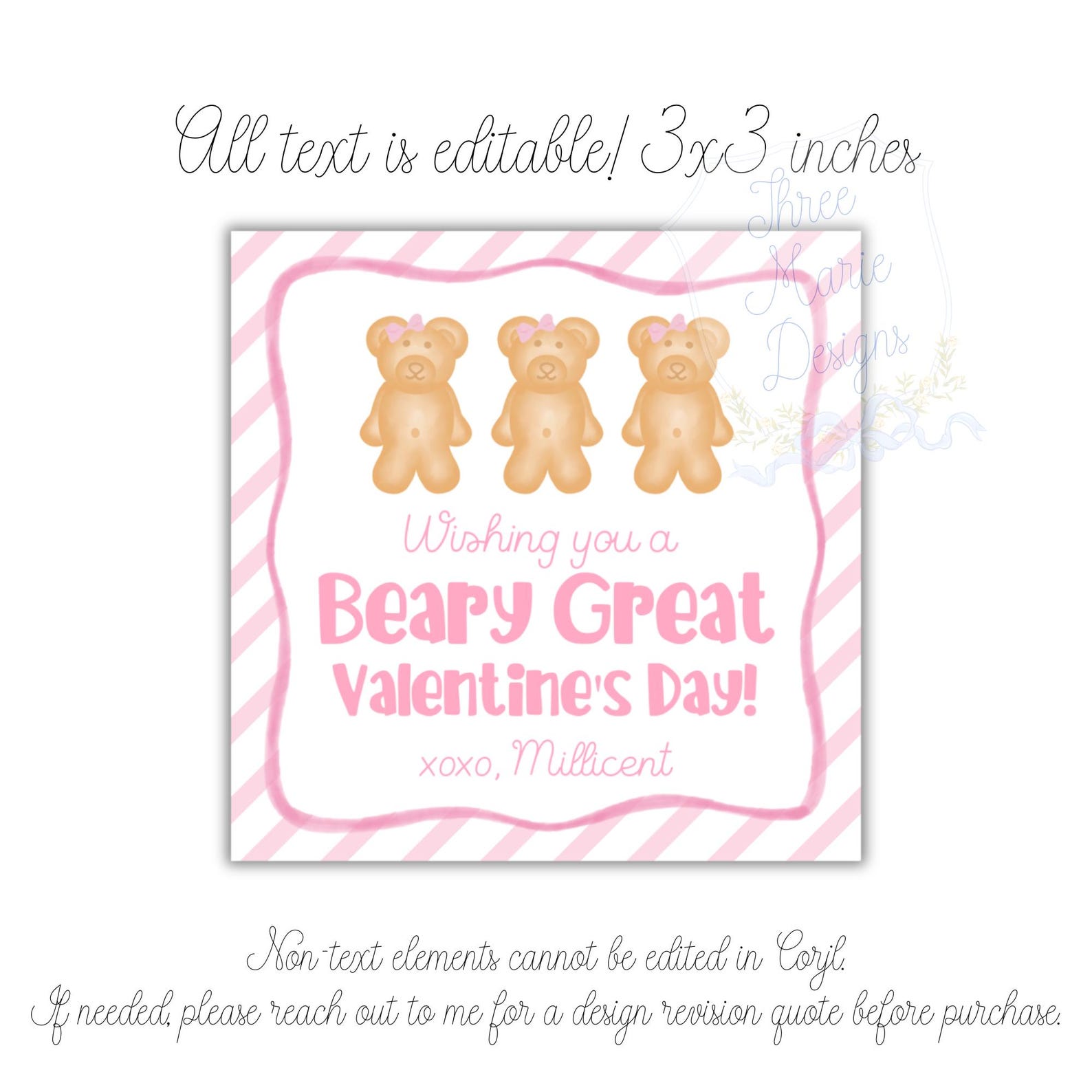 Teddy Graham Bear Valentine Tag | Beary Sweet Valentine Card, 3x3 ...