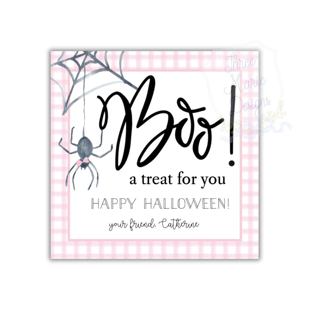 Pastel Pink BOO! Tag | Giry Halloween Treat Tag | Pastel Pink and Black ...