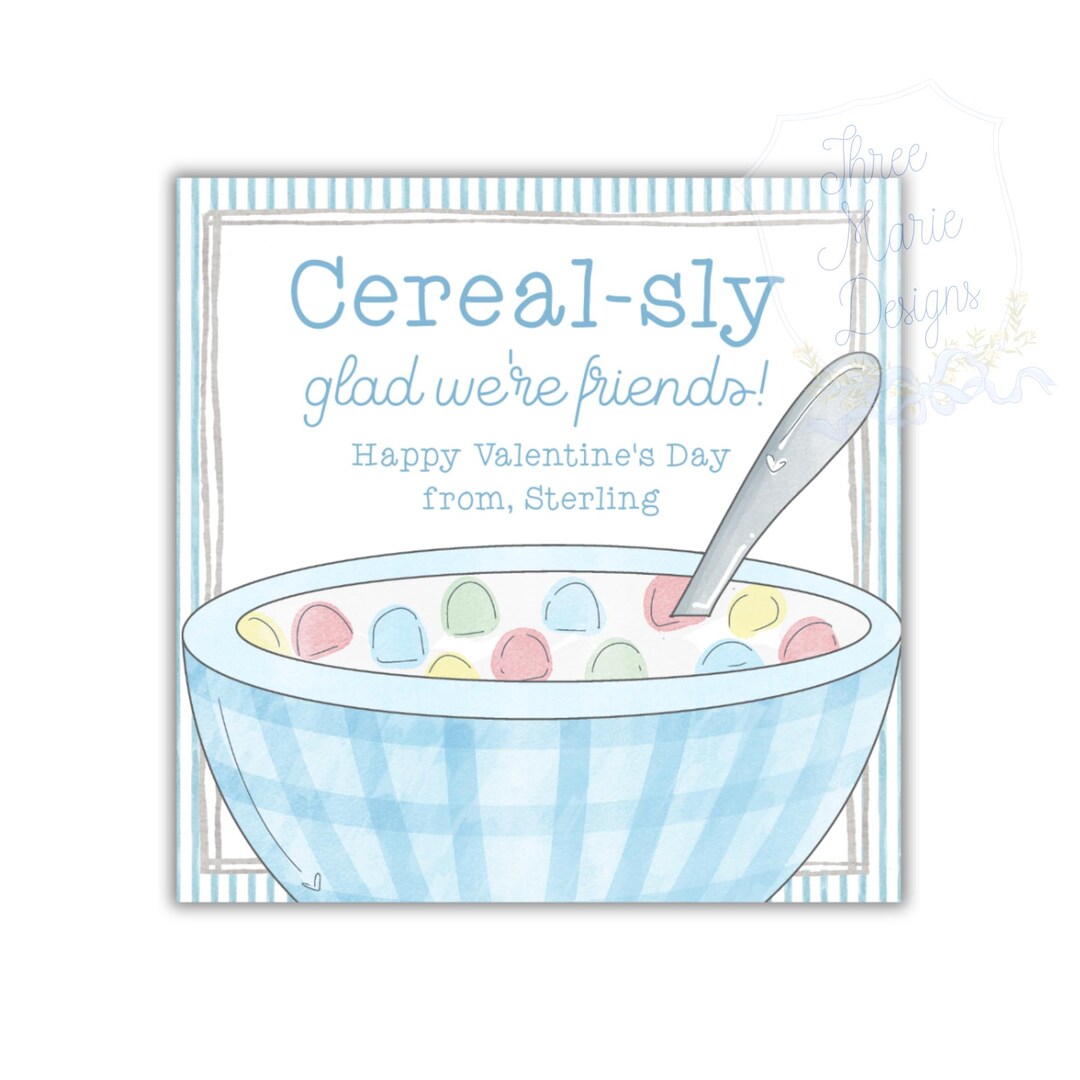 Cereal Valentine Tag Printable 3x3 Editable DIY Valentine Cereal-sly ...
