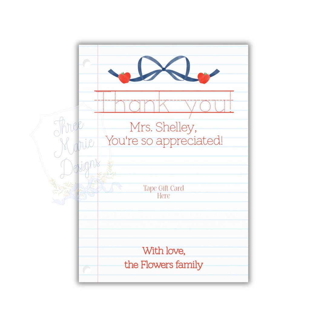 Teacher Appreciation Gift Card Printable | Editable Teacher ...