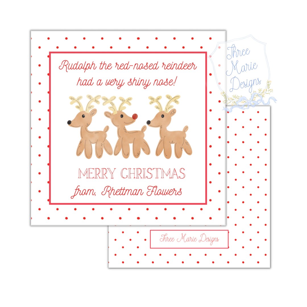 Rudolph Christmas Gift Tag | Funny Class Treat Tag | Self-editable ...