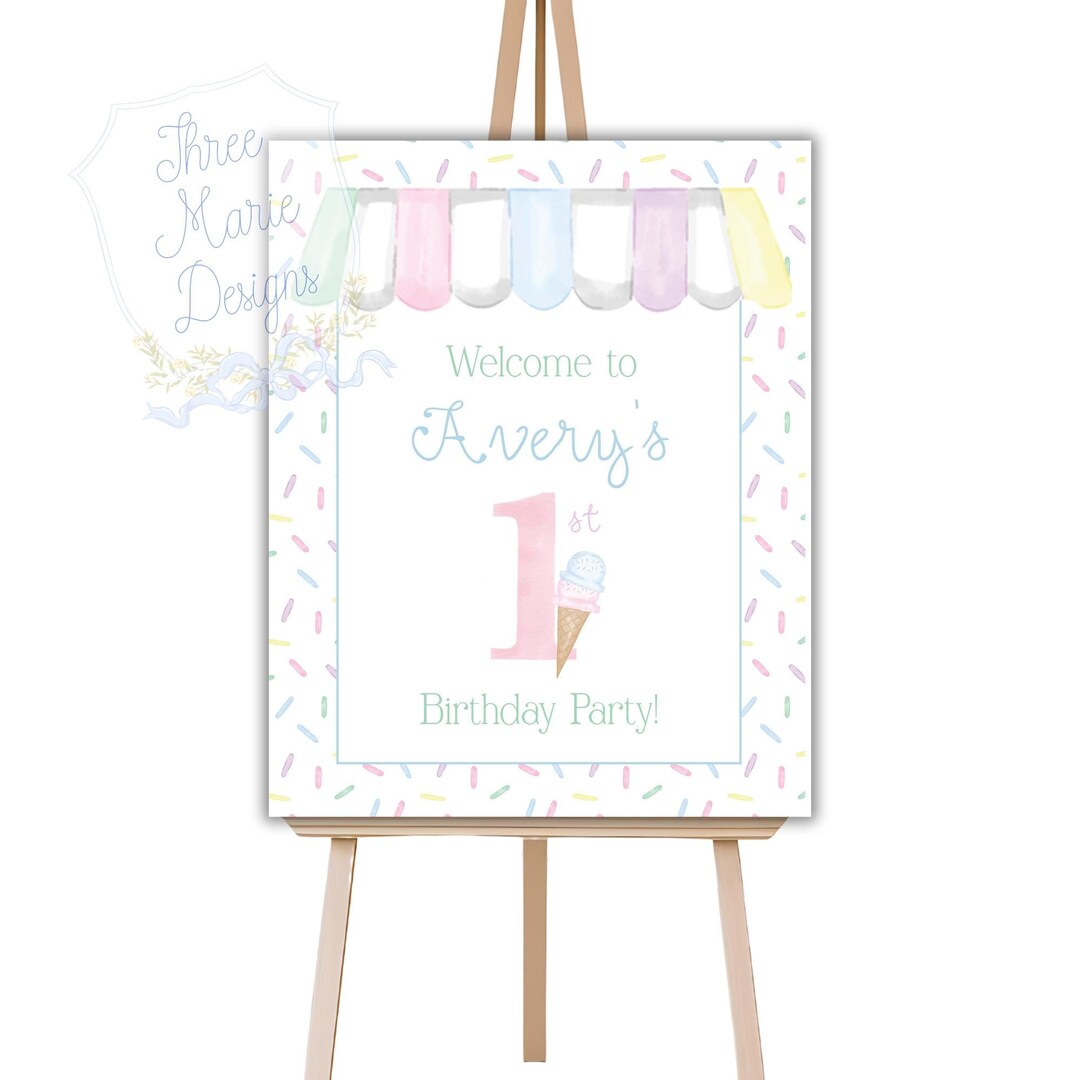 Watercolor Ice Cream Welcome Sign | Editable Signage, Ice Cream Welcome ...