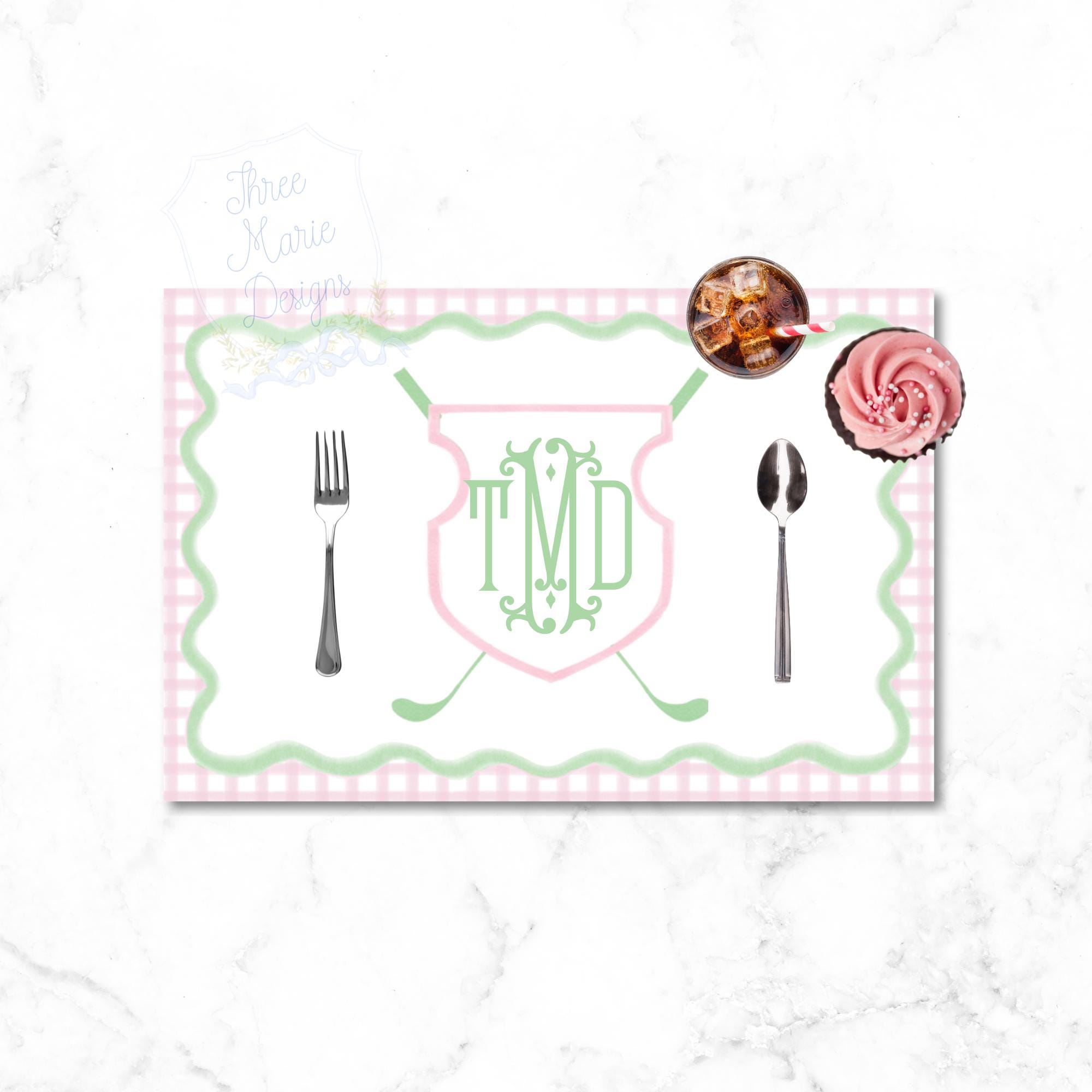 Pink Preppy Golf Crest Printable Placemat | Editable Custom Placemat ...