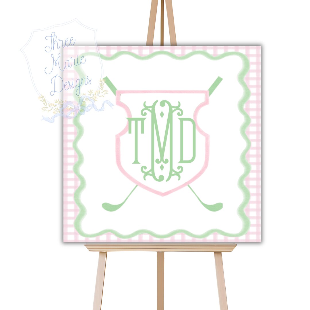 Preppy Pink Golf Crest Signage | Self-editable | Par TEE Birthday Decor ...