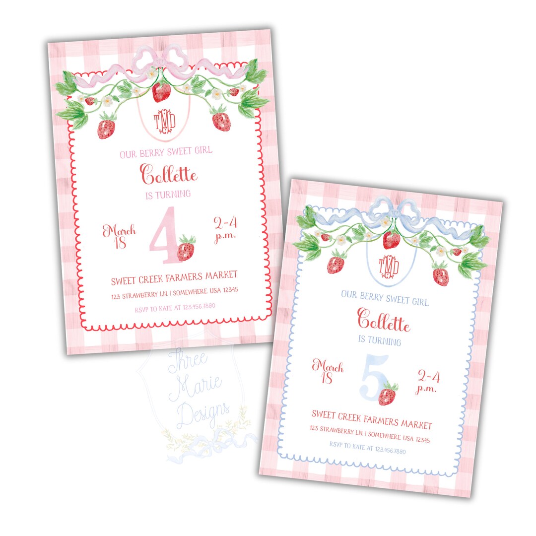 Editable Pink Strawberry Birthday Invitation | Berry First Birthday ...