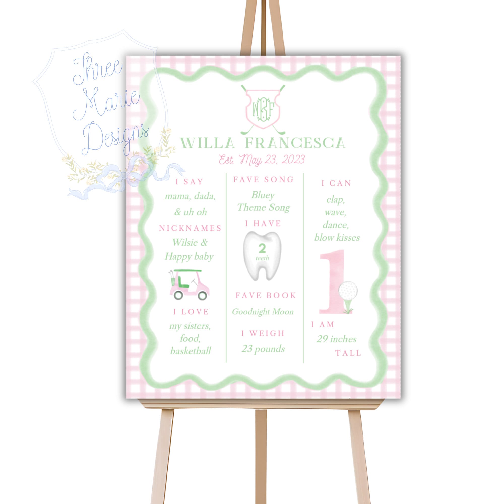 Preppy Golf Milestone Sign Poster, Hole in One Milestone Sign, Pink ...