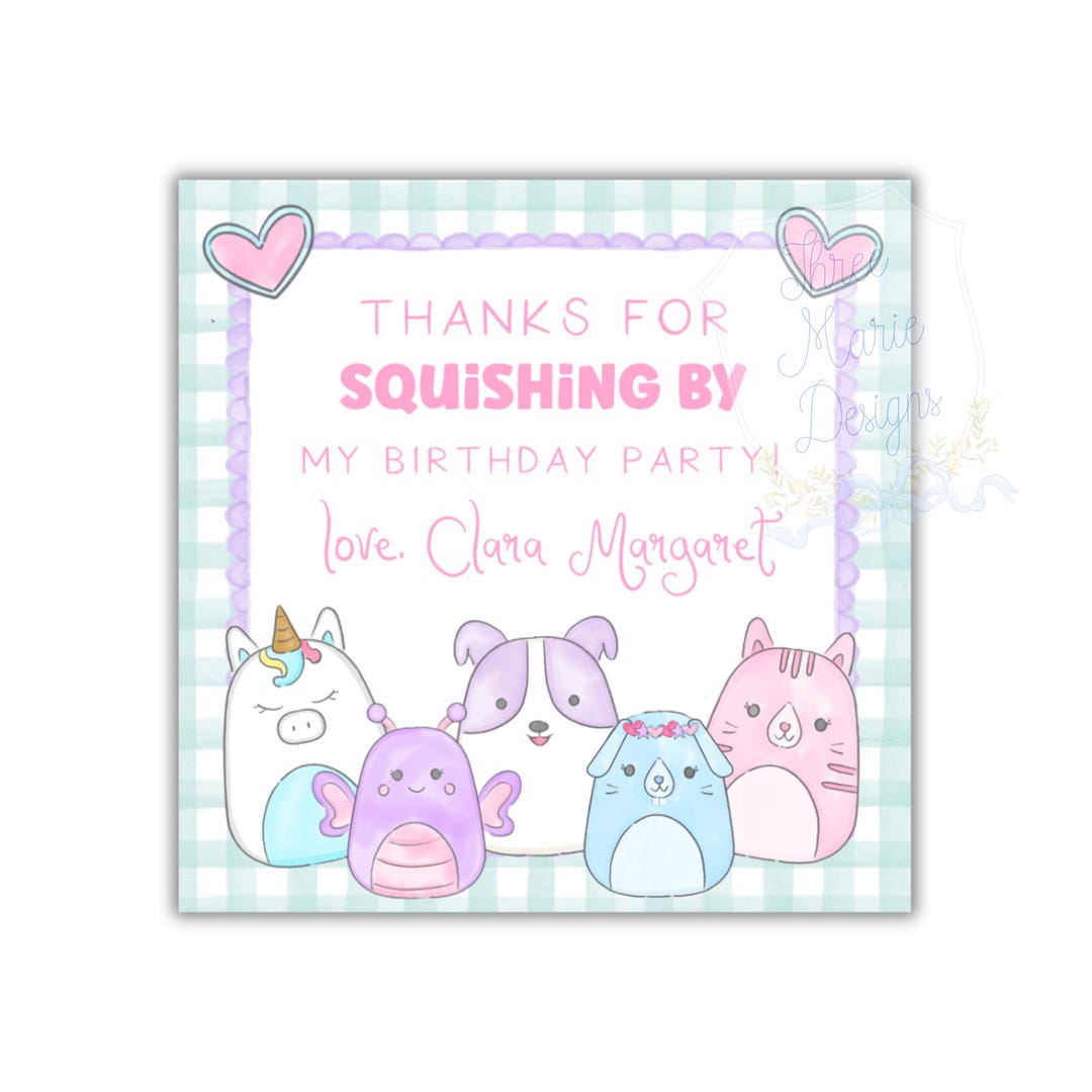 Editable Squishie Birthday Favor Tag | Squish on Over Birthday Party ...