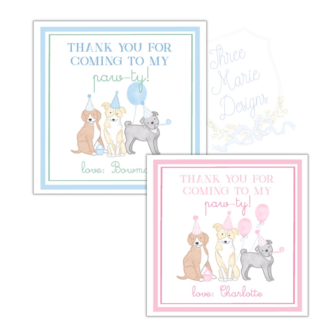 Puppy Party Birthday Favor Card | Thank You Tag | Puppy Pawty ...