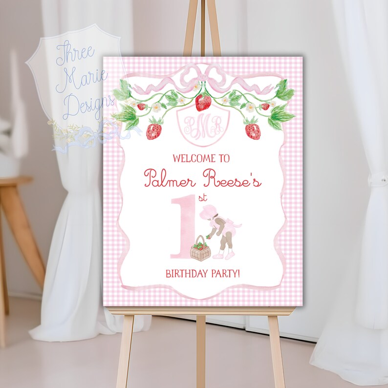 Berries and Bonnets Strawberry Welcome Sign | Berry Sweet Birthday ...