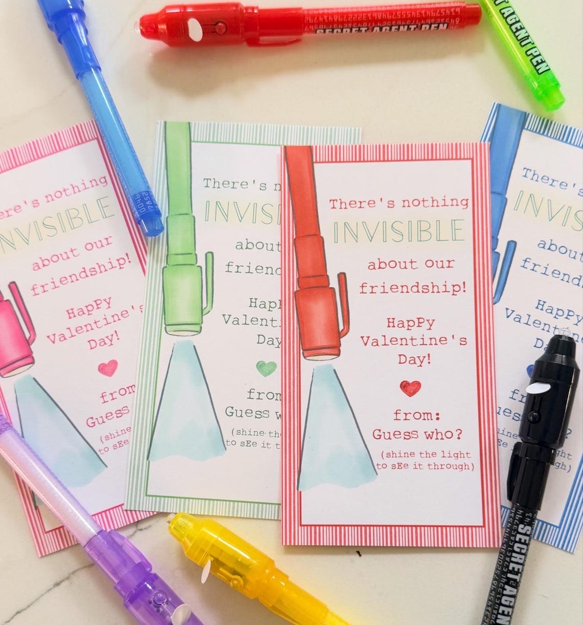 Spy Pen Invisible Ink Valentine Tag | 3x6 Inches Editable Digital ...