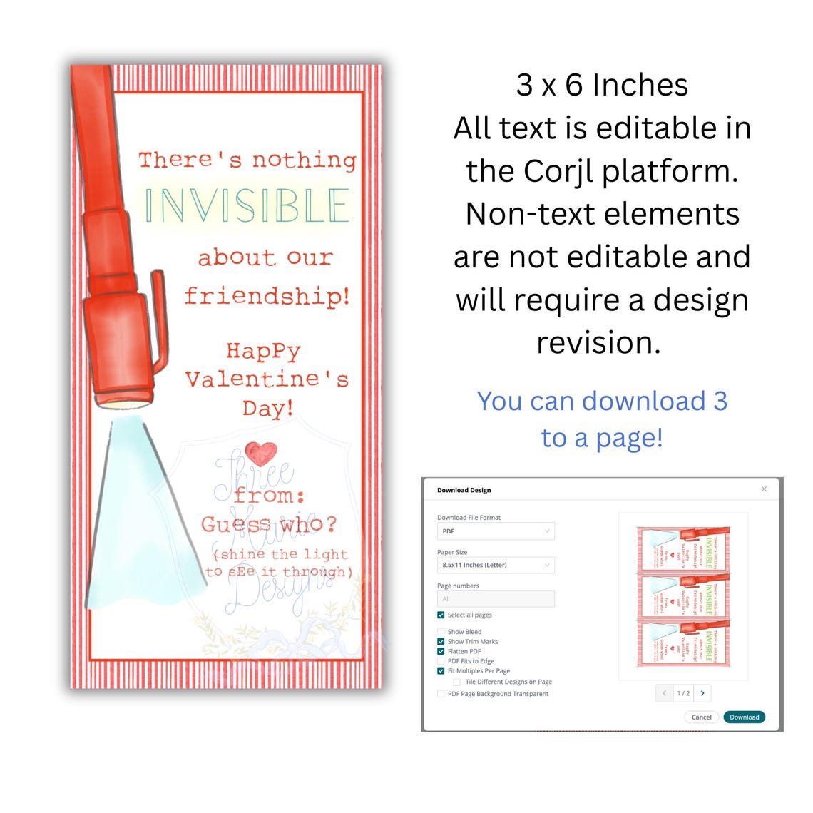 Spy Pen Invisible Ink Valentine Tag | 3x6 Inches Editable Digital ...