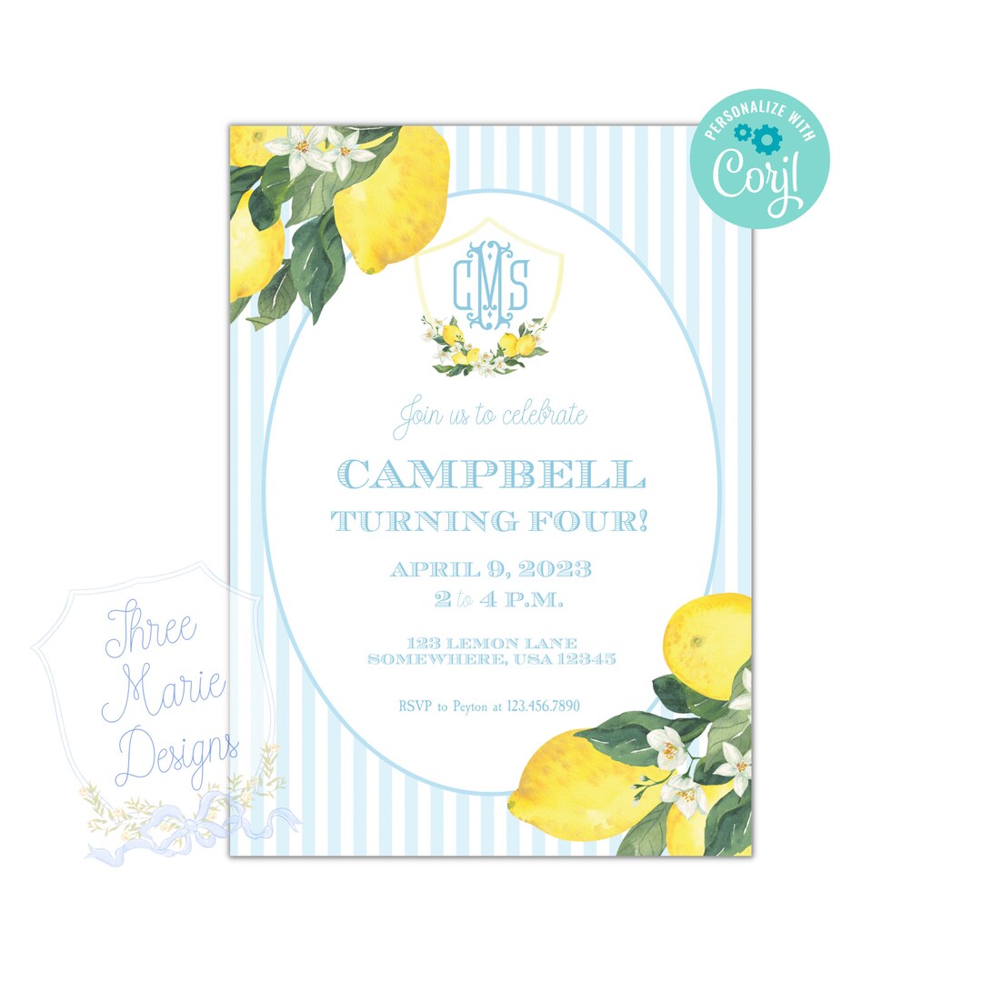 Lemon Shower Invite, Lemon Birthday Invitation, Italian Coast Invite ...