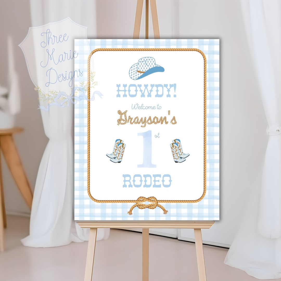 Rodeo Welcome Sign Editable First Rodeo Birthday Welcome Signage Blue ...