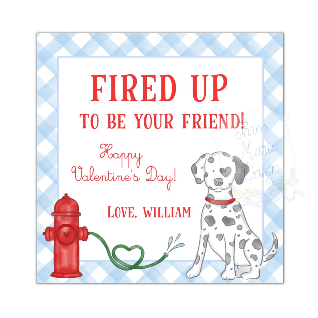 Firetruck Valentine Tag | Fireman Valentine Card | Boys Valentine Card ...