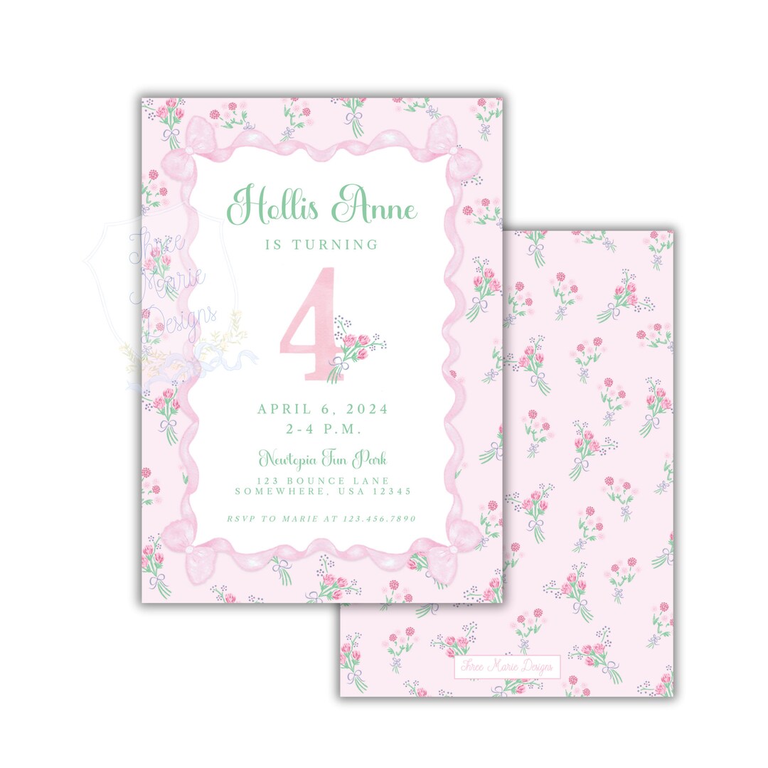 Pink Floral Invite | Grandmillenial Floral Invitation | Bows and Brunch ...