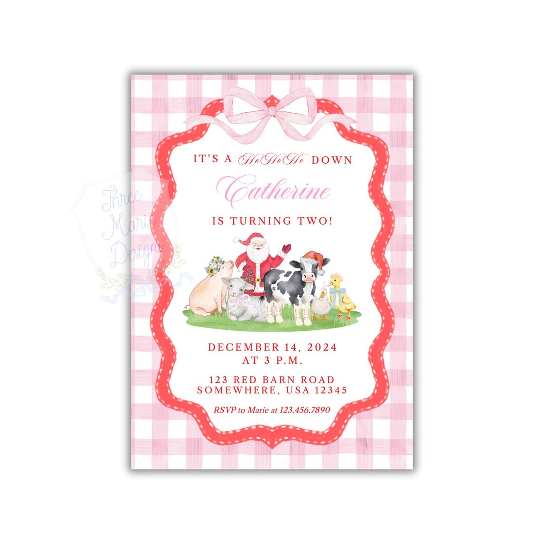 Ho Ho Ho Down Christmas Farm Invite | Farm Animals Birthday Invitation ...