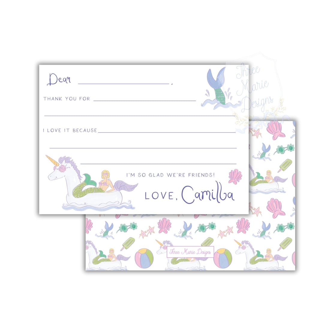 Mermaid Stationery Printable | Editable | Fill-in Thank You Card ...