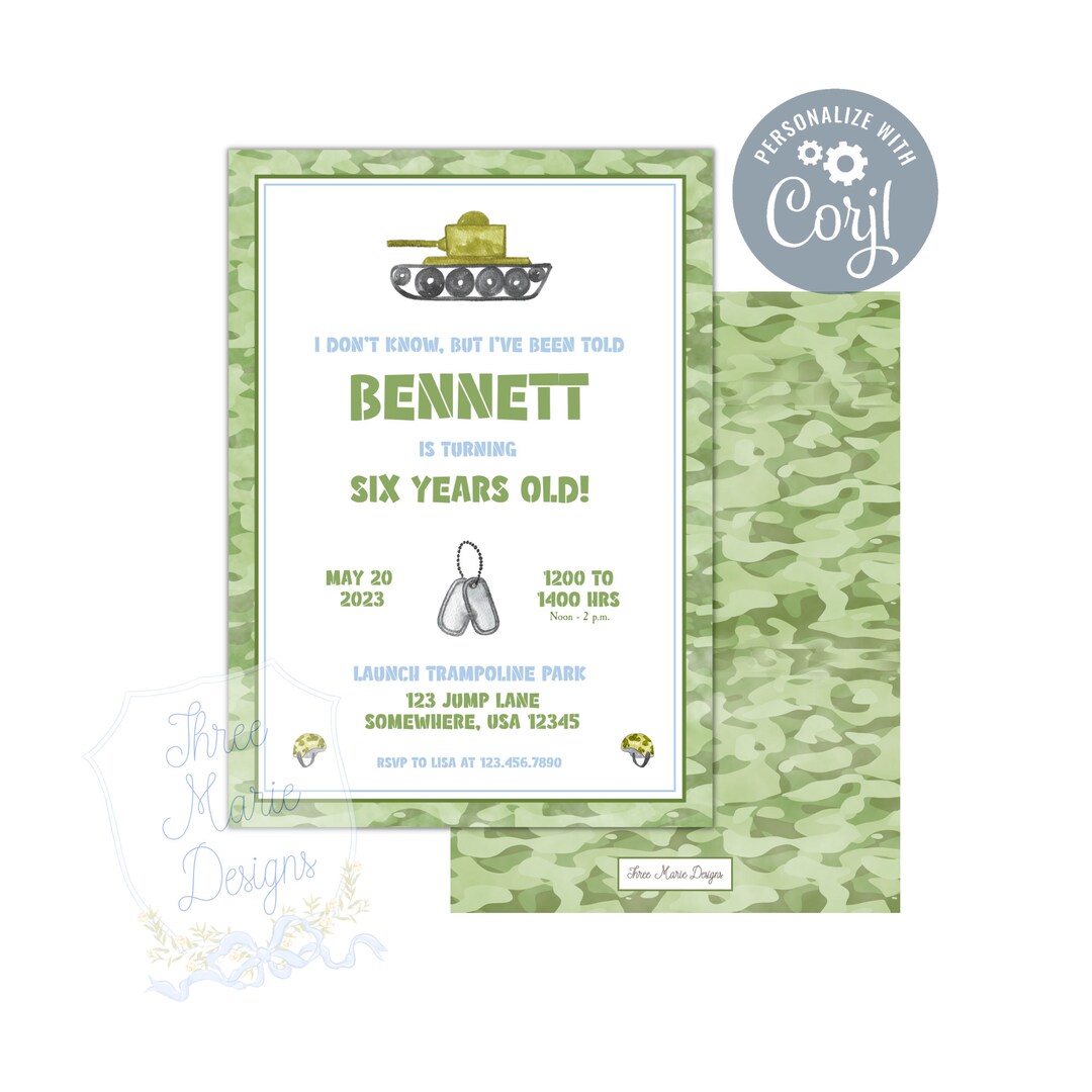 Military Soldier Birthday Invite | Self-editable | Army Invitation ...