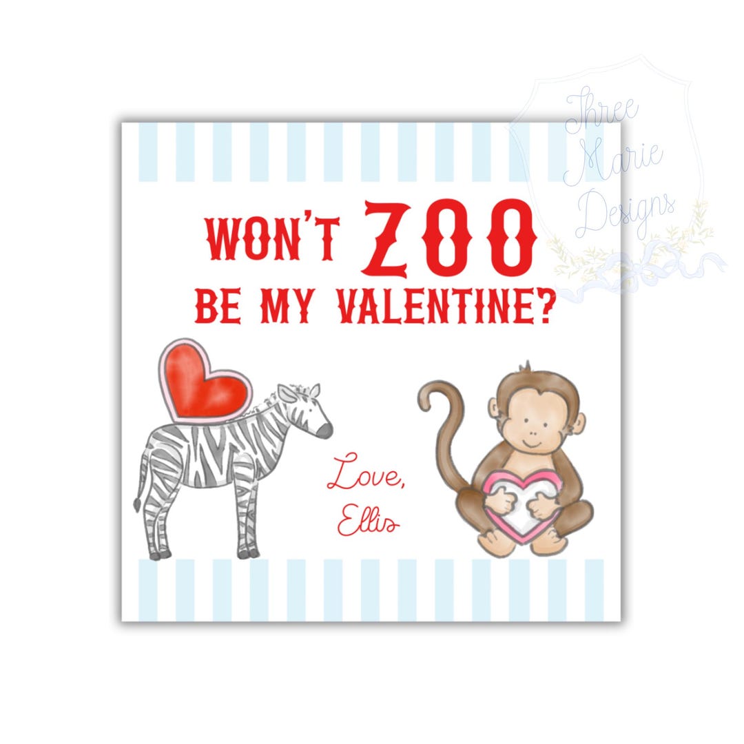 Safari Valentine Tag Animal Cracker Valentine Card 3x3 Editable DIY ...