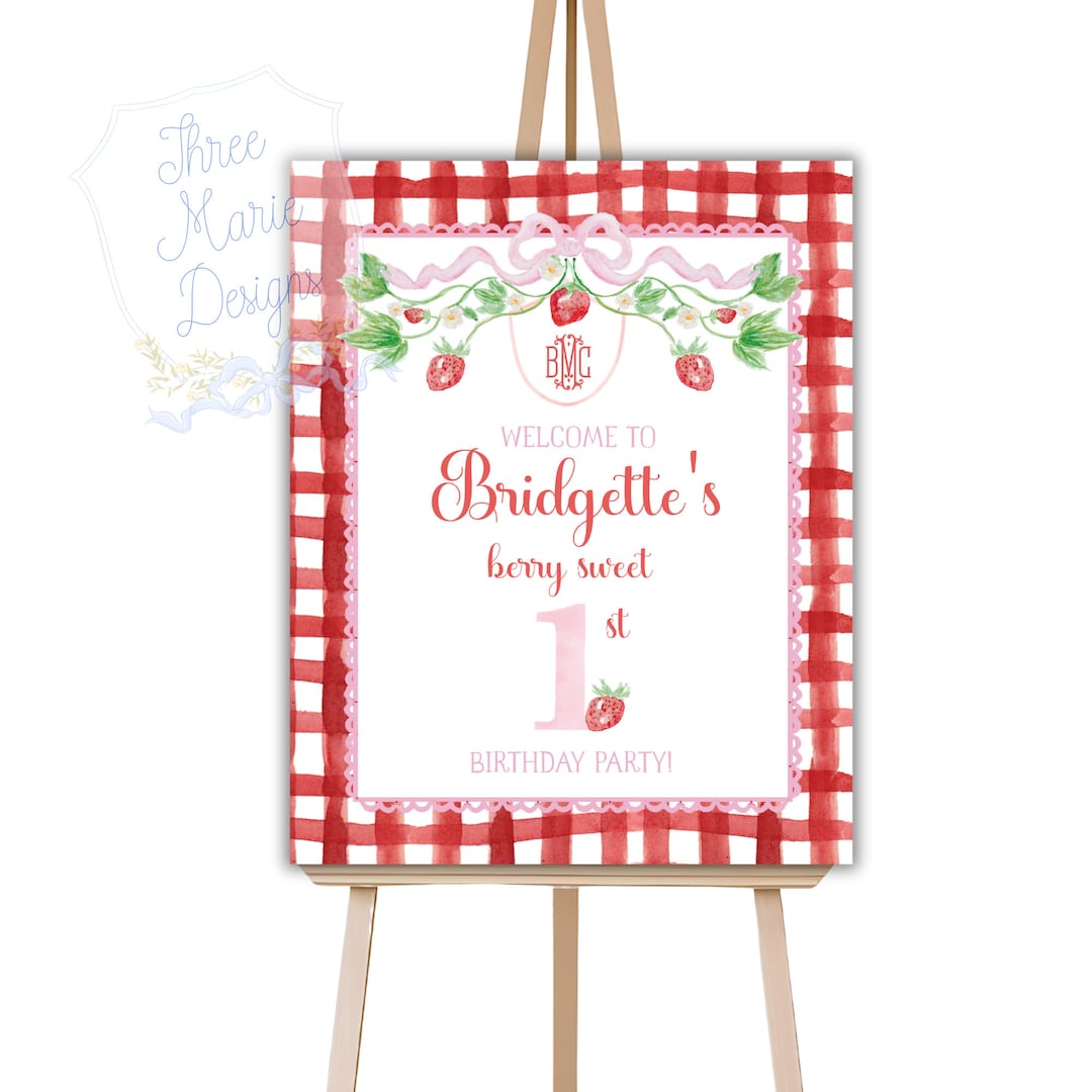 Strawberry Welcome Sign | Berry Sweet Birthday Party Decor | Berry ...