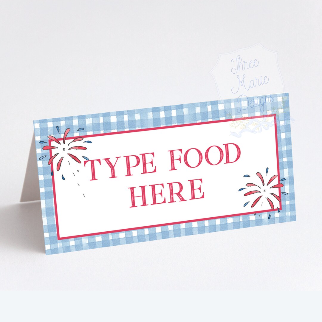 Printable Patriotic Food Tent | Patriotic Placards Place Cards | Red ...