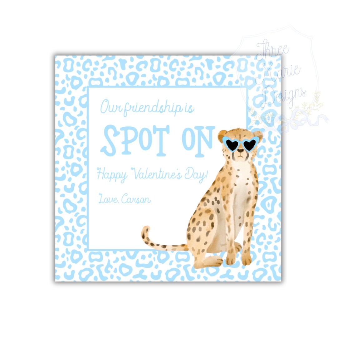 Cheetah Valentine Tag | Spot on Valentine Card | 3x3 Editable Printable ...