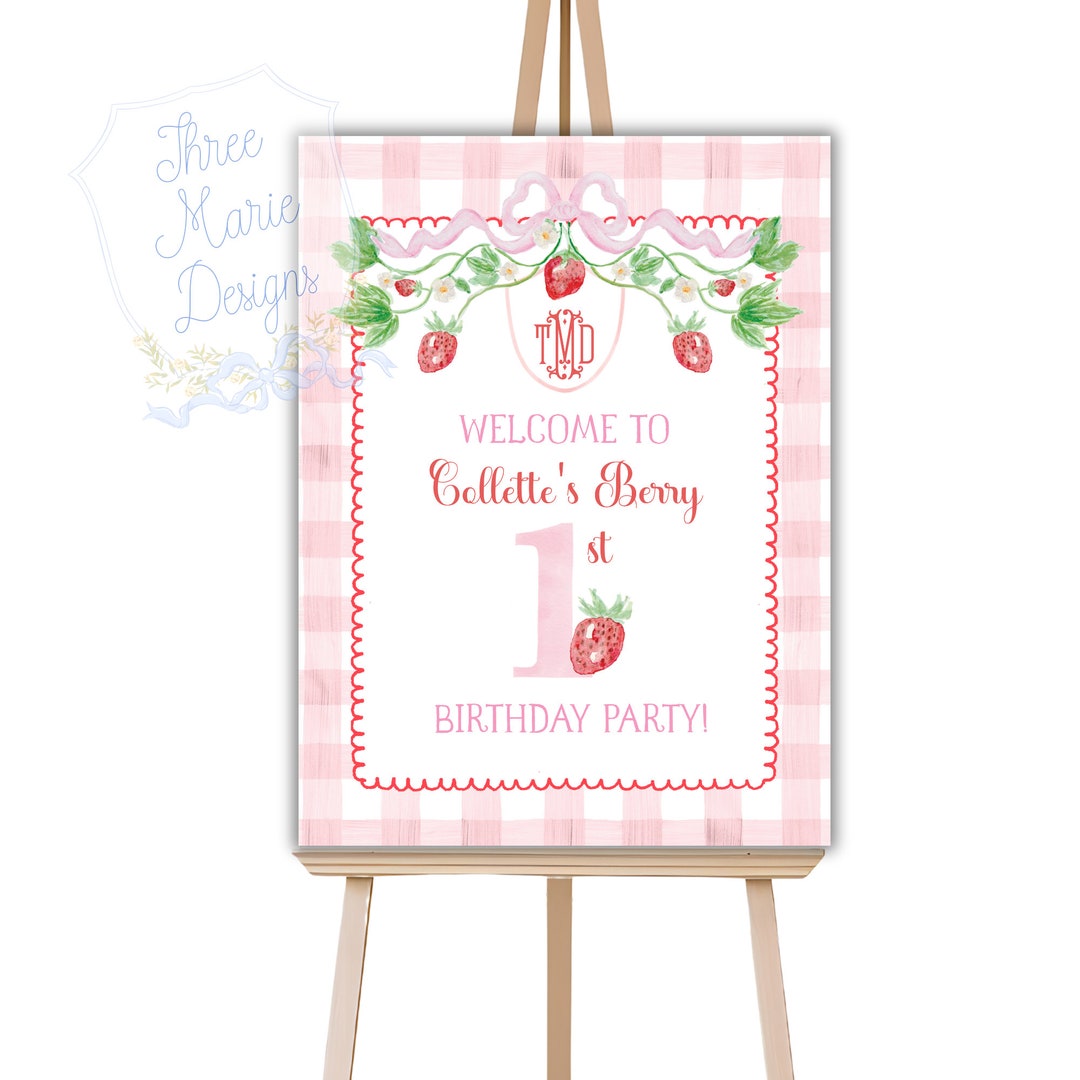 Strawberry Birthday Welcome Sign | Berry Sweet Birthday Party Decor ...