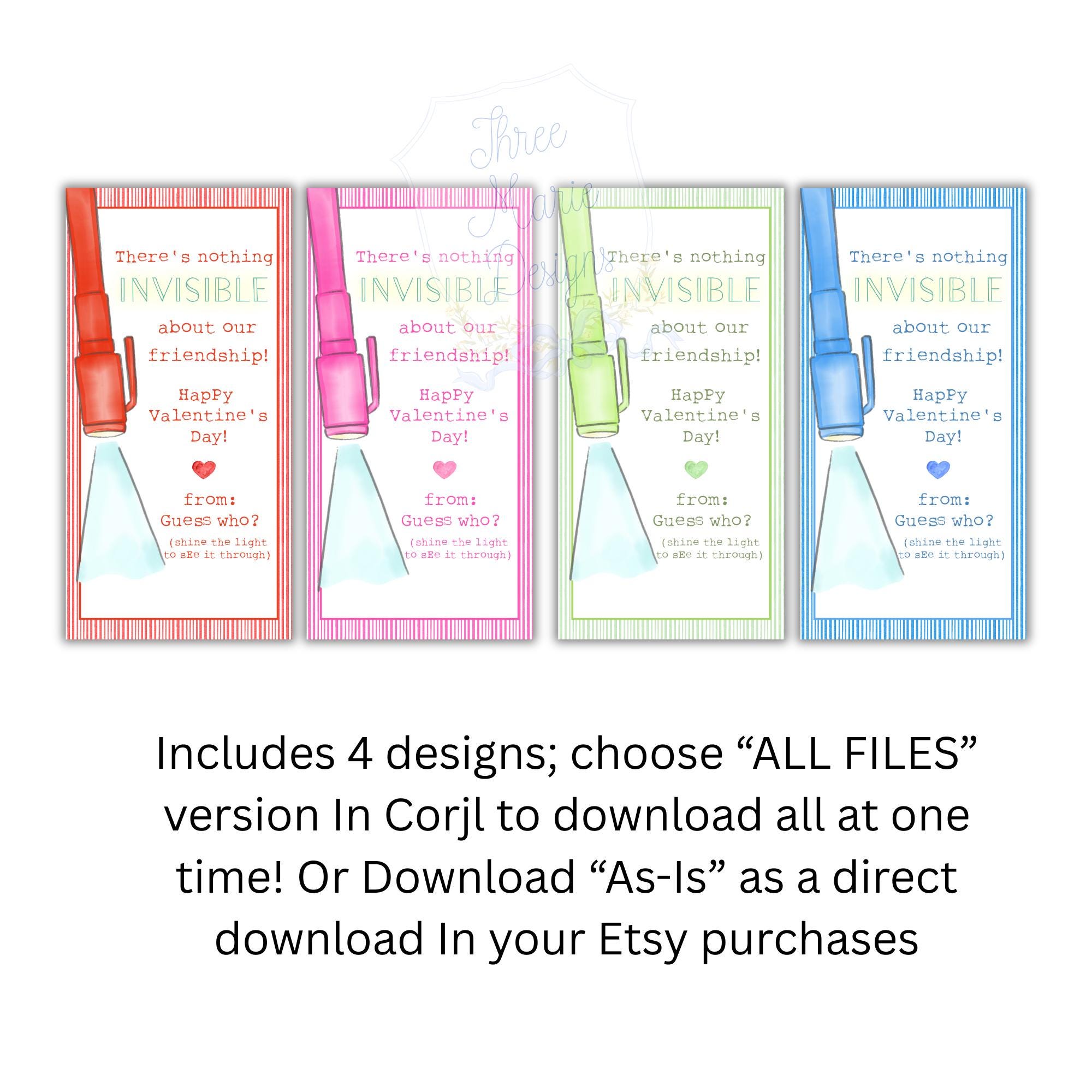 Spy Pen Invisible Ink Valentine Tag | 3x6 Inches Editable Digital ...