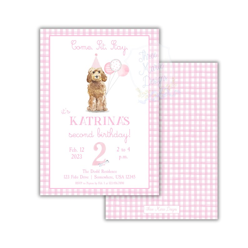 Goldendoodle Birthday Invite | Doodle Puppy Party Invite | Pink Golden ...