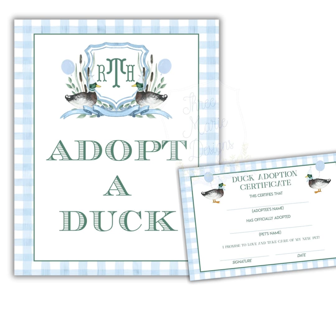 Adopt a Duck Station Signage and Duck Adoption Certificate | One Lucky ...