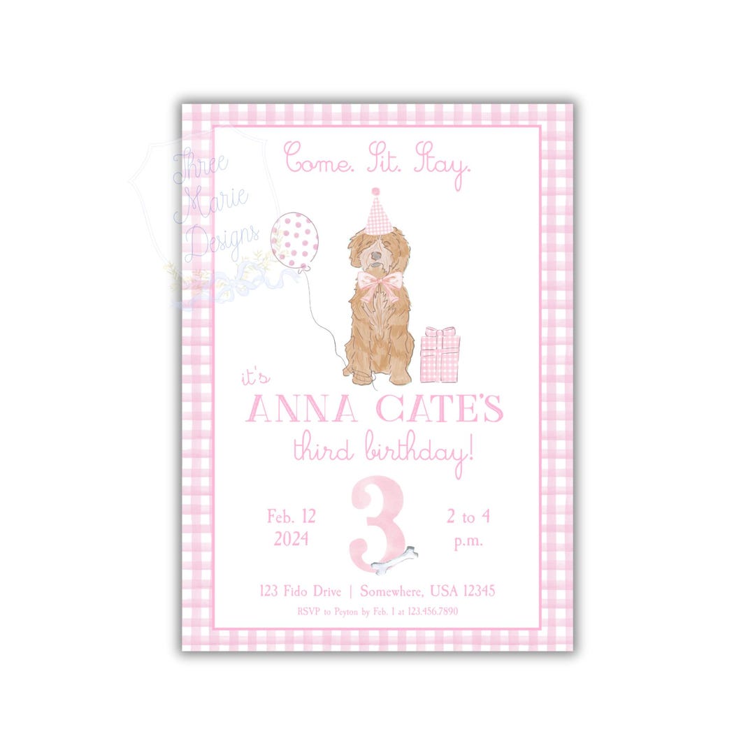 Pink Goldendoodle Birthday Invite | Doodle Puppy Party Invite | Pink ...