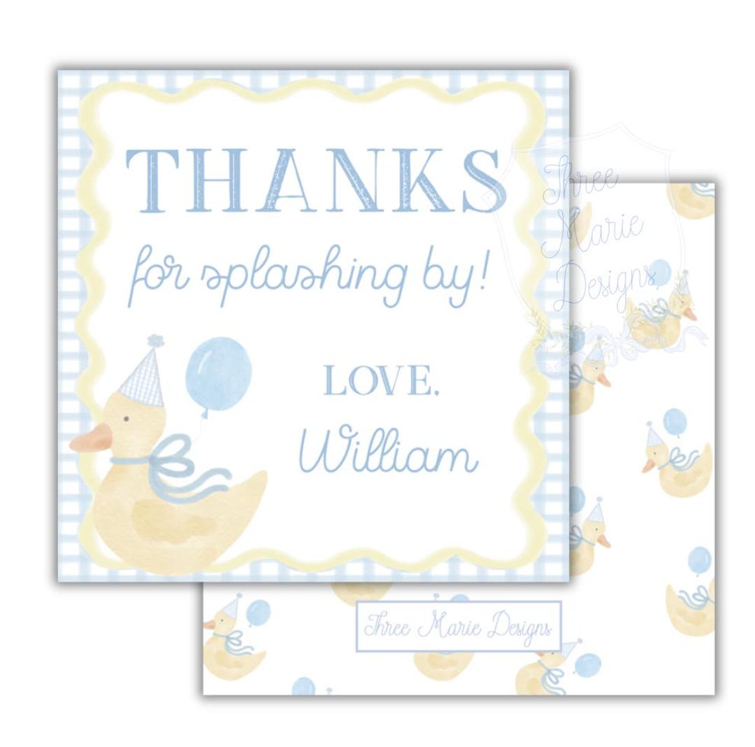 Pastel One Lucky Duck Favor Tag | Yellow Duck Thank You Tag | Rubber ...