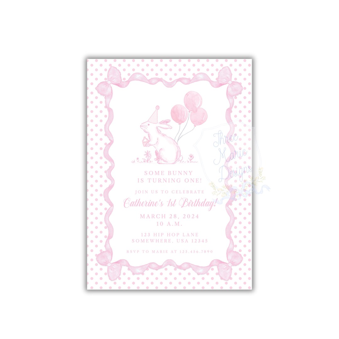 Pink Birthday Bunny Invite | Some Bunny is ONE | Pink Bunny Birthday ...