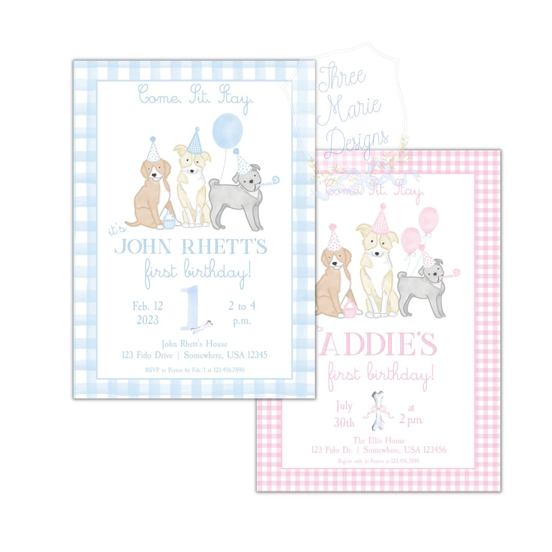 Puppy Birthday Pawty Invitation Come Sit Stay Invite Puppy - Etsy