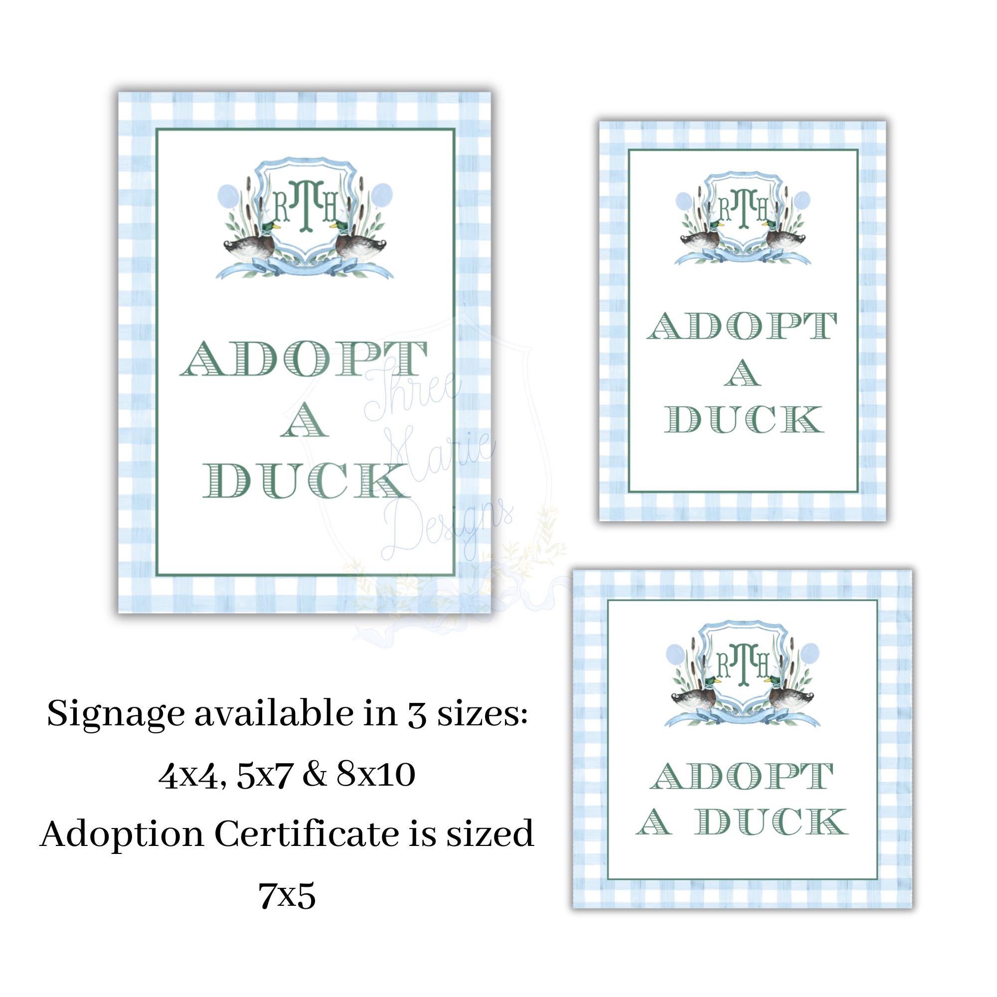 Adopt a Duck Station Signage and Duck Adoption Certificate | One Lucky ...