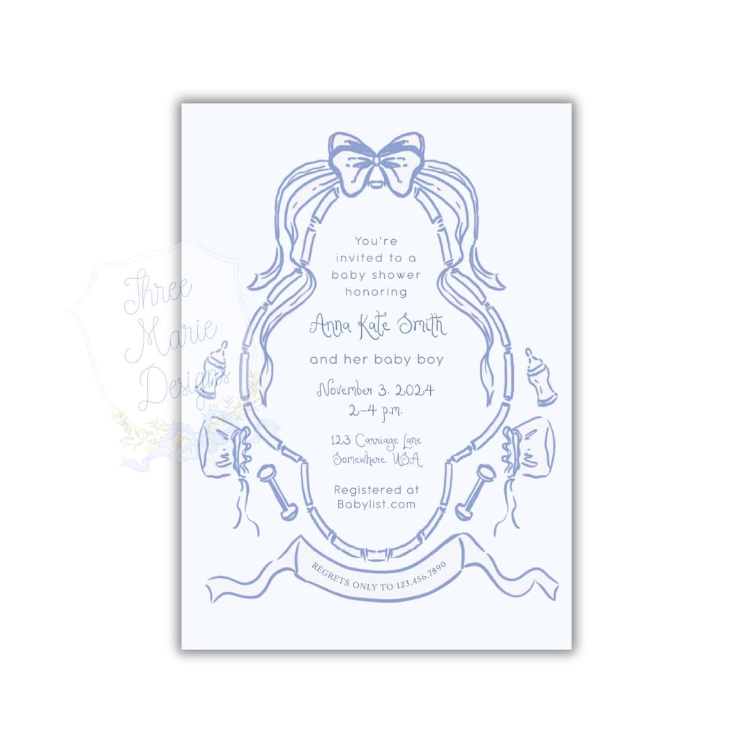 Blue Baby Shower Crest Invite | Grandmillenial Crest Baby Showers ...