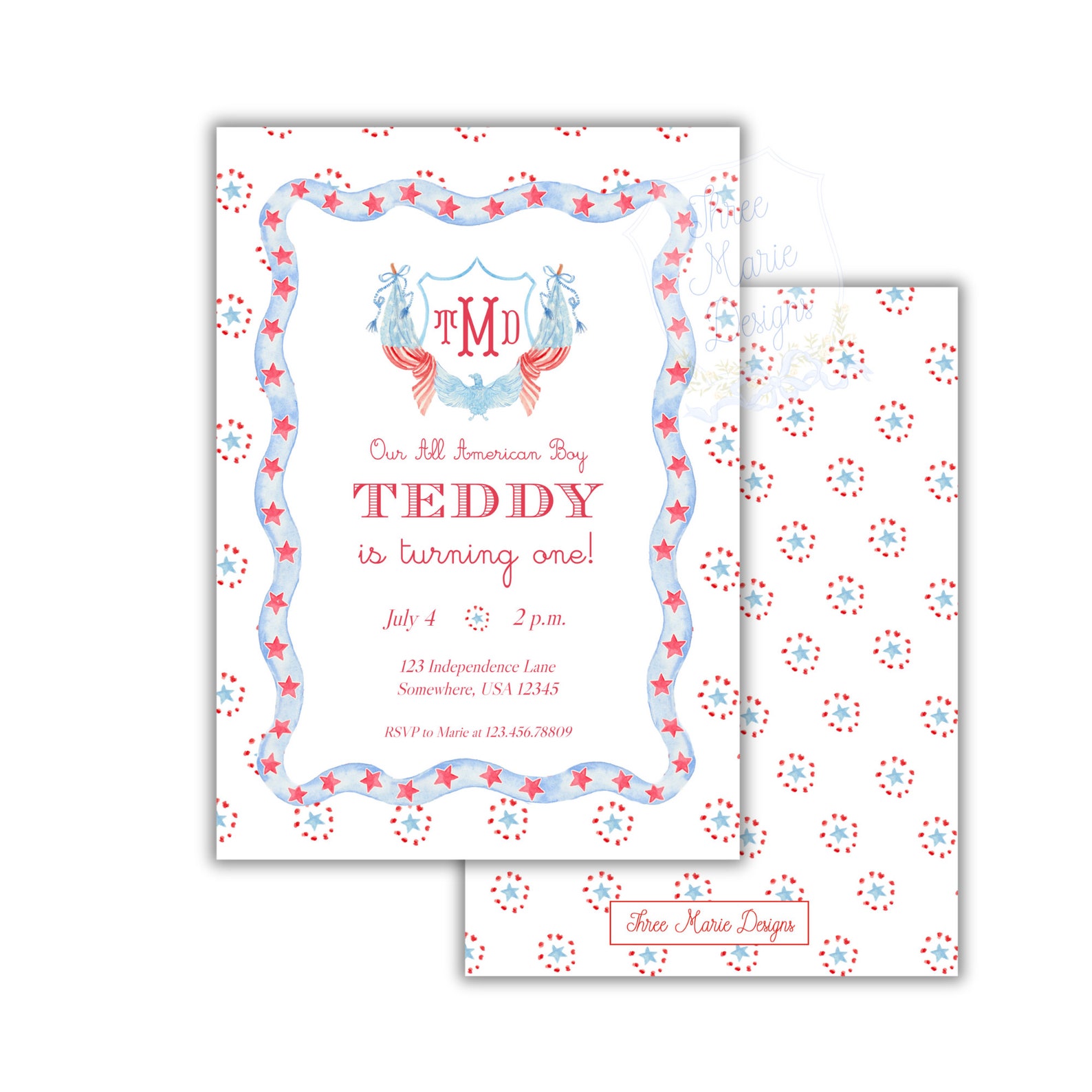 All American Boy Patriotic Birthday Invitation | Red White & Two Invite ...