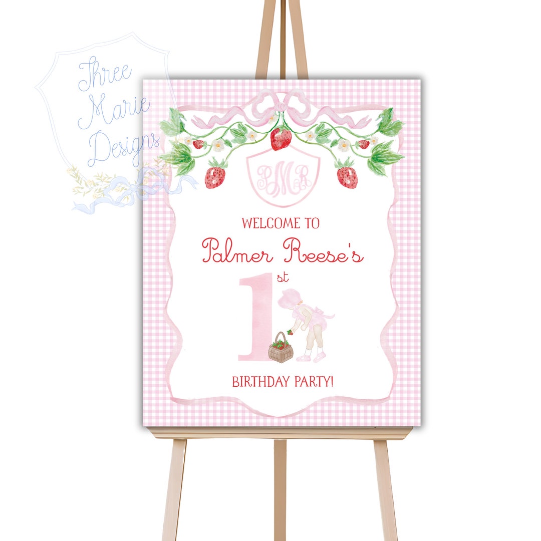 Berries and Bonnets Strawberry Welcome Sign | Berry Sweet Birthday ...