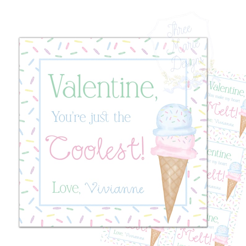 Ice Cream Valentine Tag Printable | COOLEST Valentine | Self-editable ...
