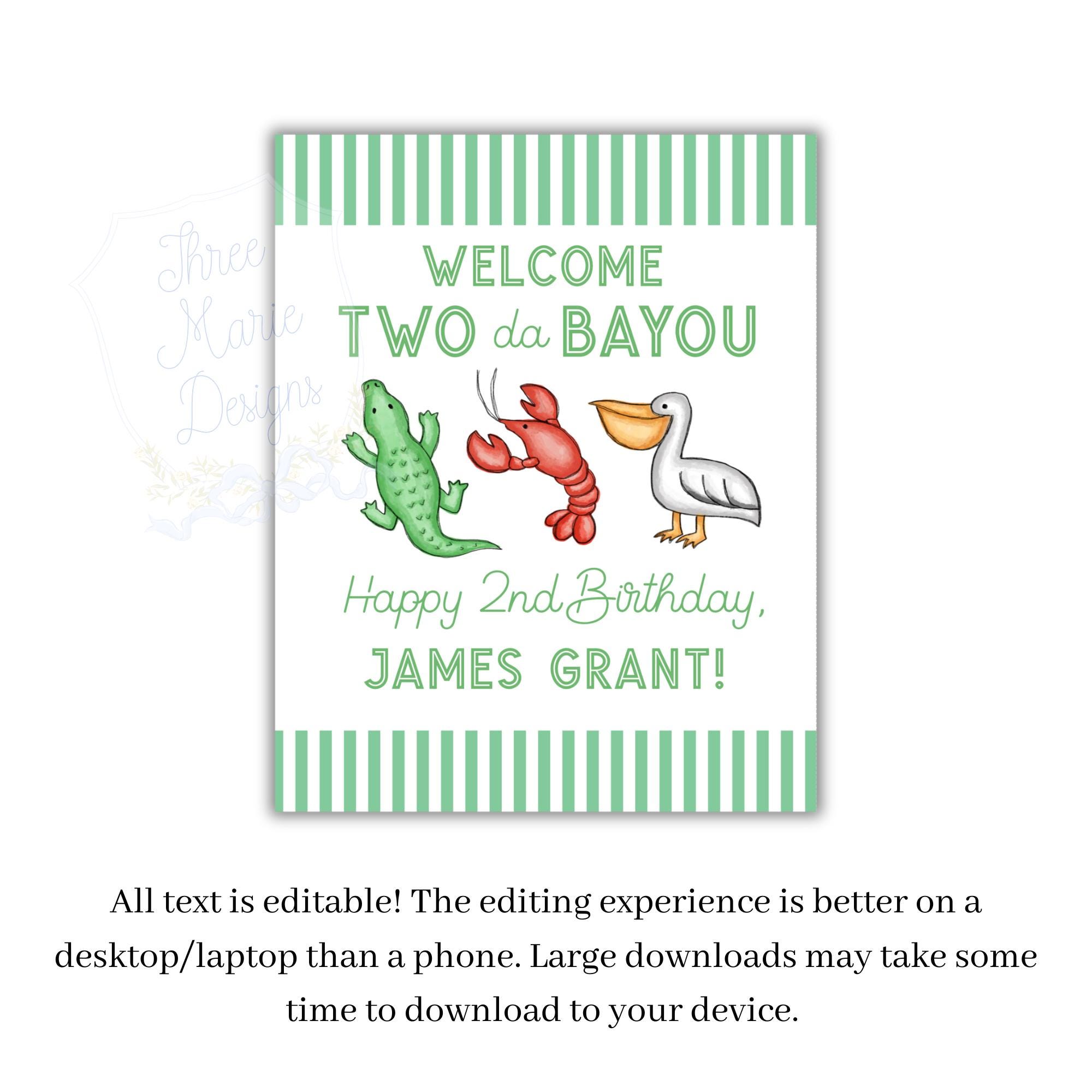 Editable Bayou Birthday Welcome Sign | Fat Twosday Invite | Two Da ...