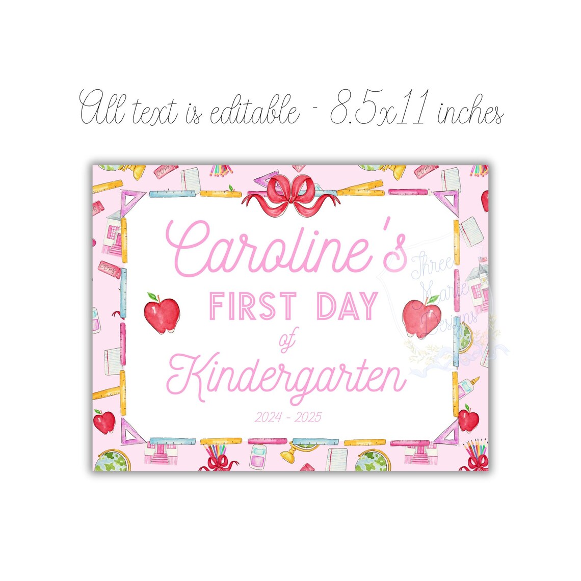Watercolor First Day of School Sign | Printable Pink First Day of ...