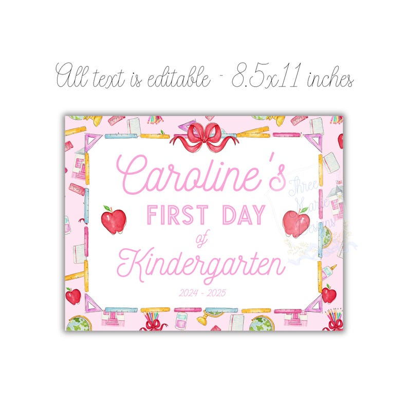 Watercolor First Day of School Sign | Printable Pink First Day of ...