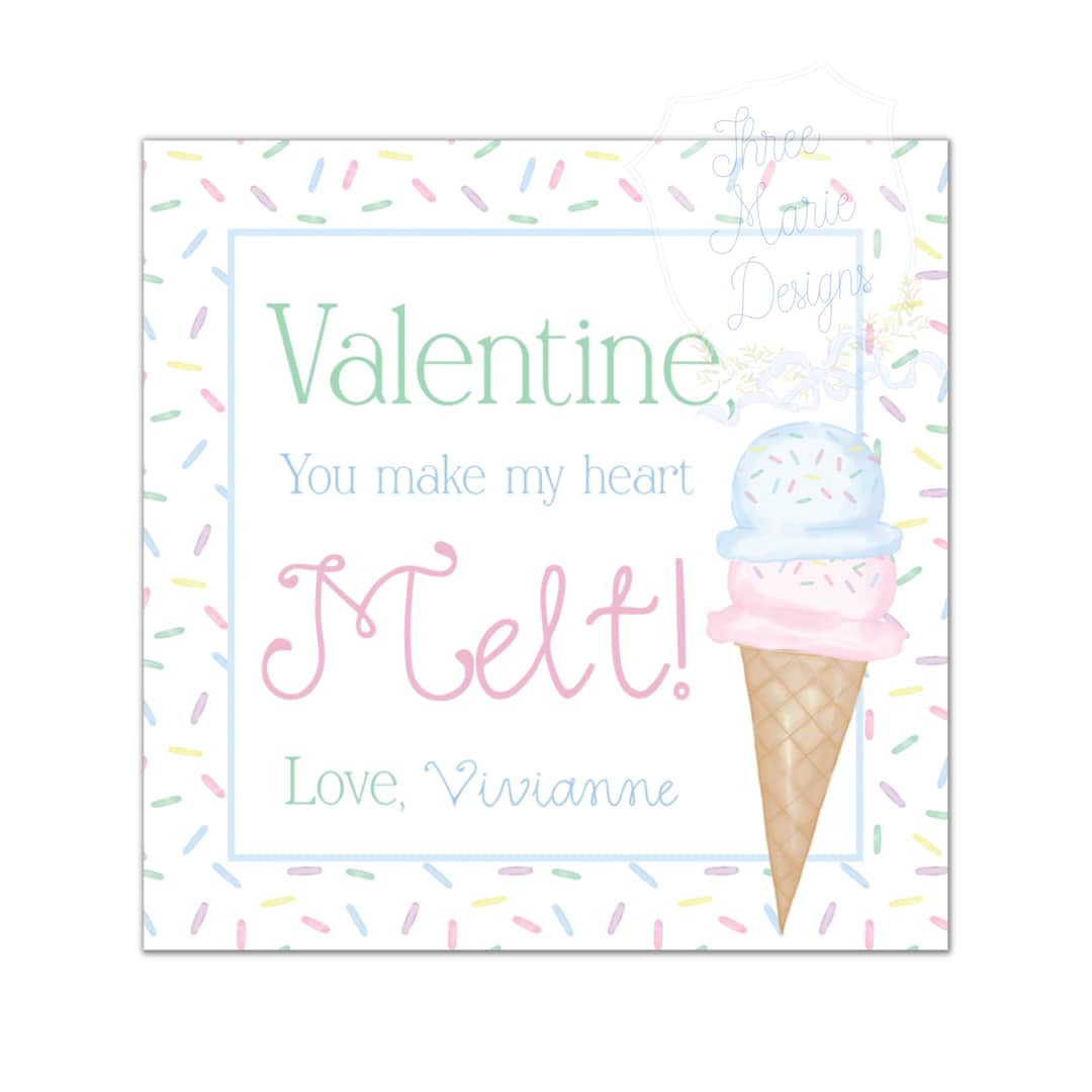 Ice Cream Valentine Tag Printable COOLEST Valentine Self-editable ...