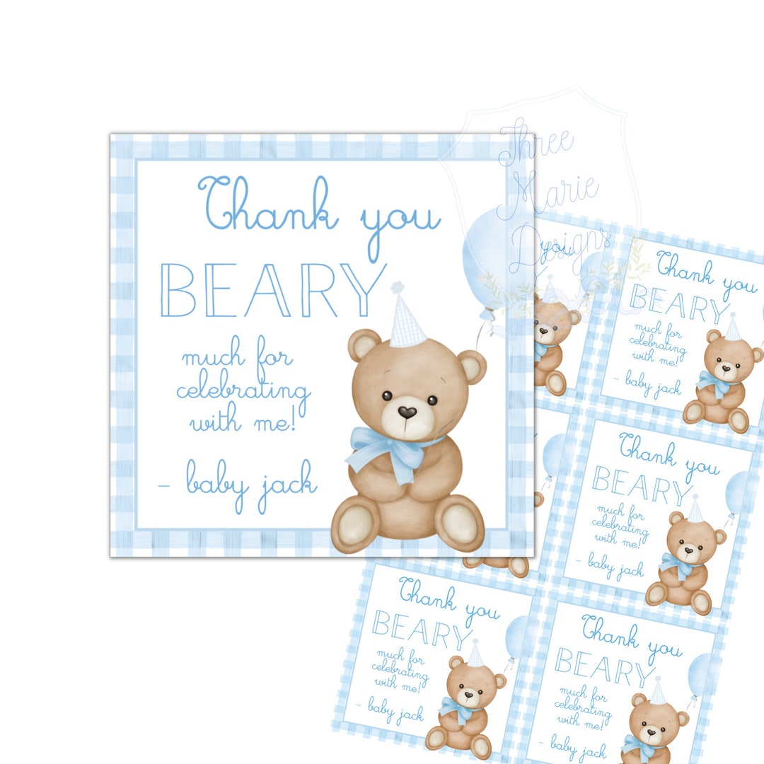 Teddy Bear Birthday Favor Tag | Beary First Birthday Invite | Baby Blue ...