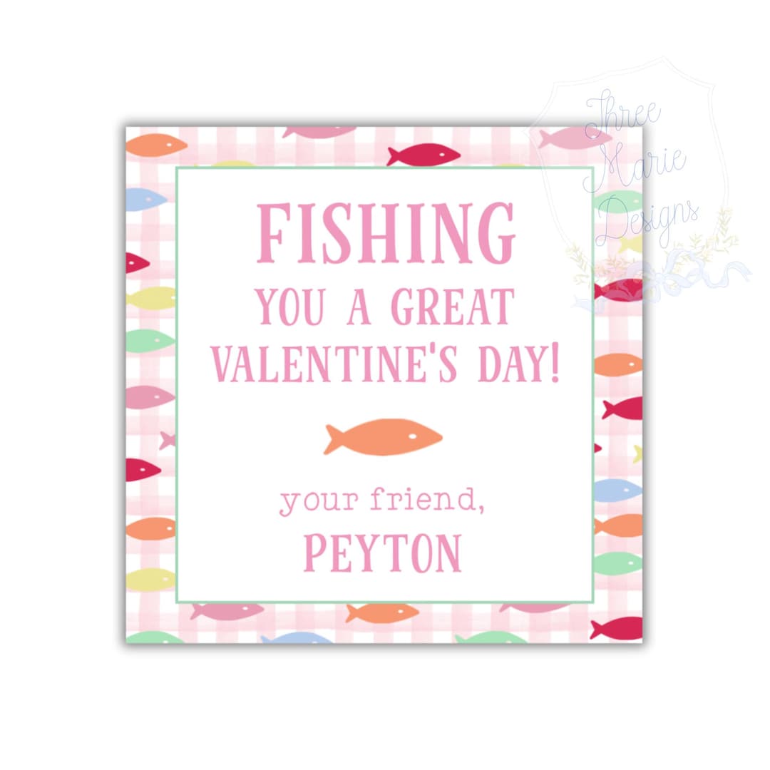 Pink Fish Valentine Tag Fishing You a Happy Valentines Day Goldfish ...